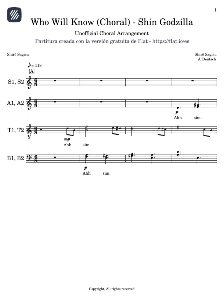 Who Will Know - Shin Godzilla Choral | PDF