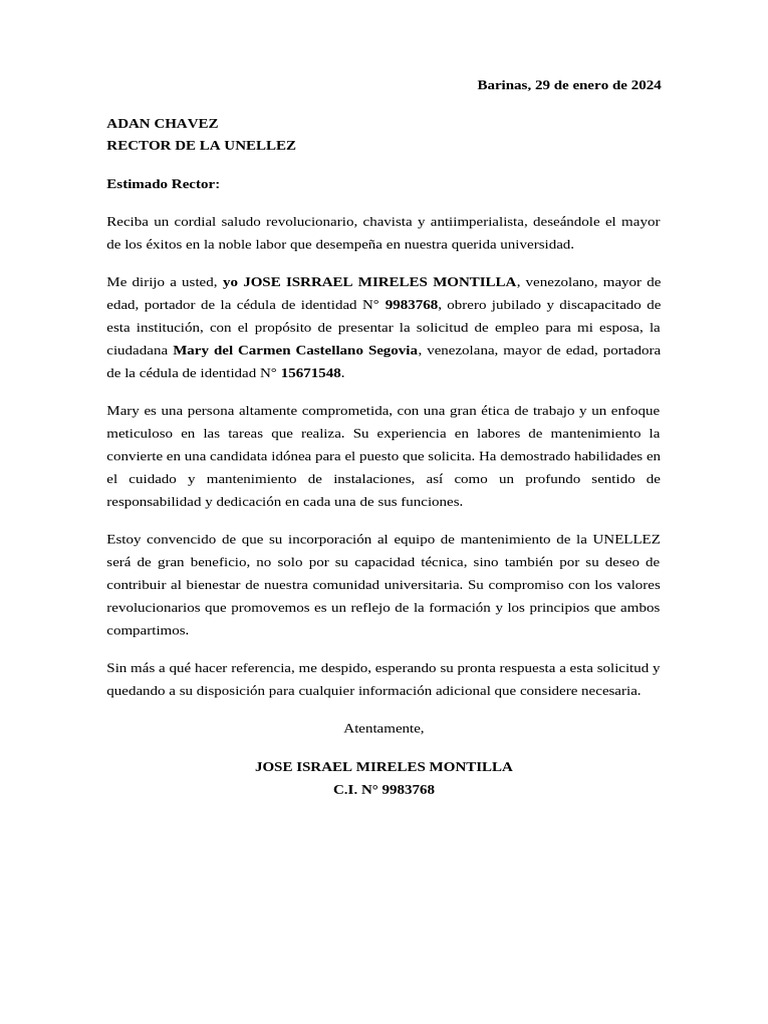 Solicitud de Empleo para Mary Castellano | PDF