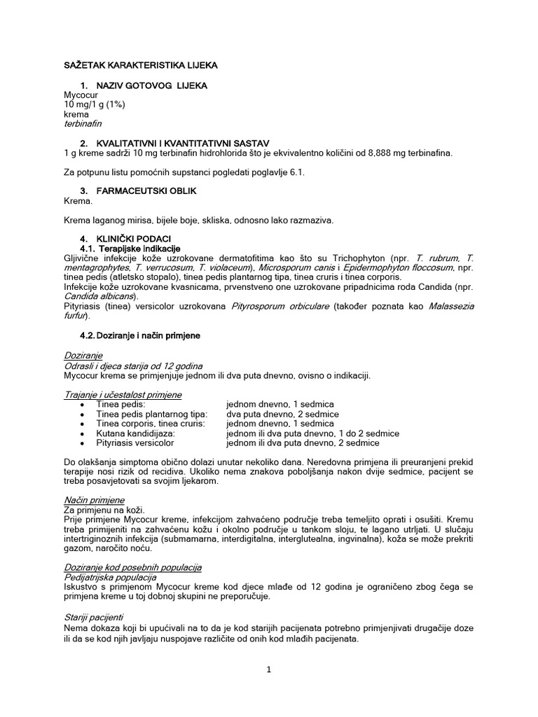 Mycocur 1 Krema 15g Short Product Info | PDF