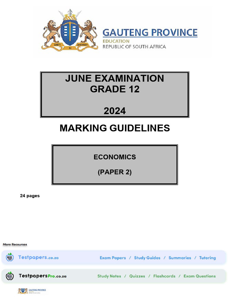 GR 12 Economics P2 (English) June 2024 Possible Answers | PDF | Minimum ...
