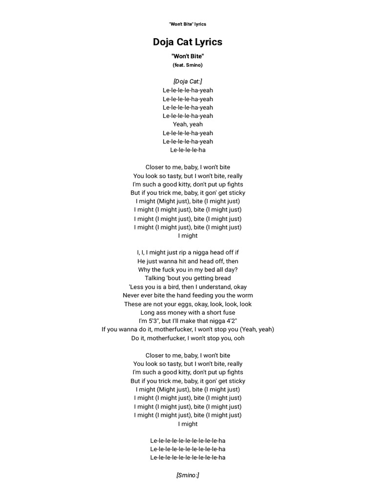 Doja Cat - Won't Bite Lyrics | PDF