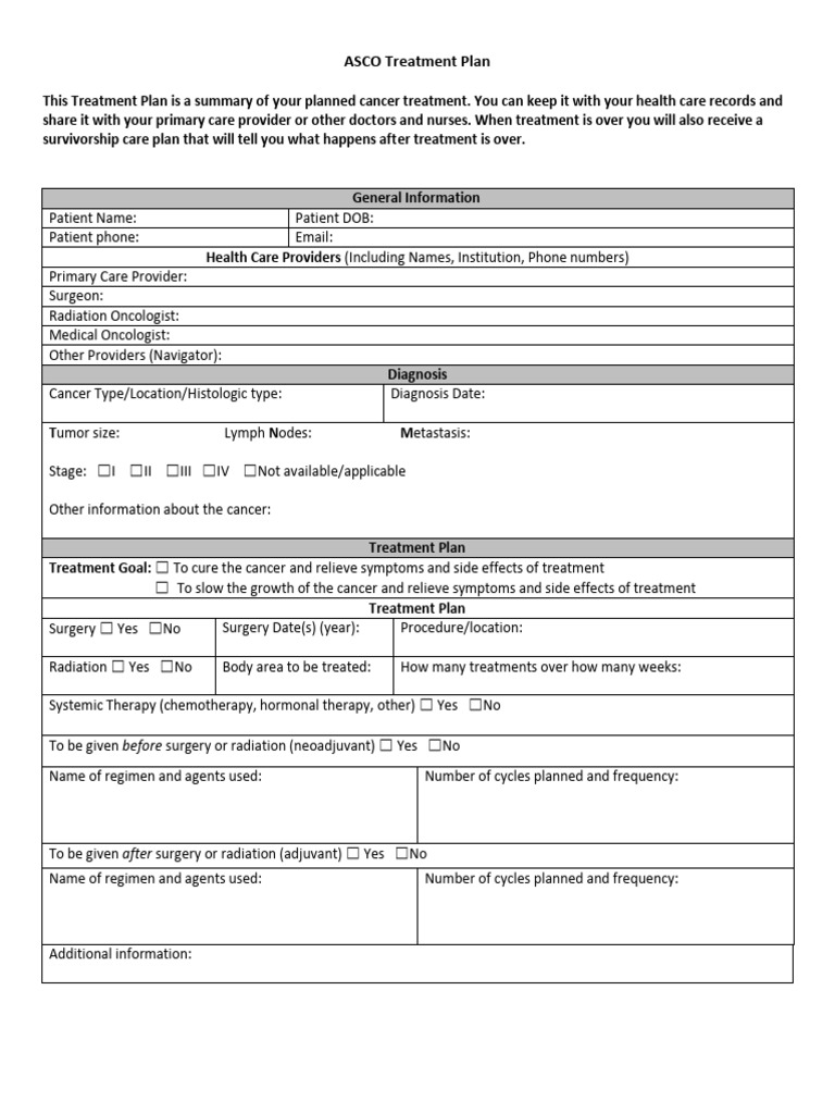 Asco Treatment Plan Template | PDF | Therapy | Oncology