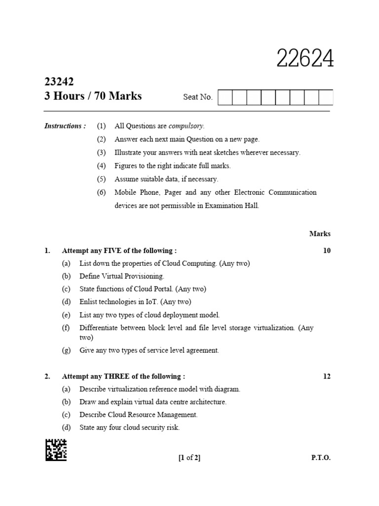 MSBTE Cloud Computing Question Paper 2024 | PDF | Cloud Computing | Virtualization
