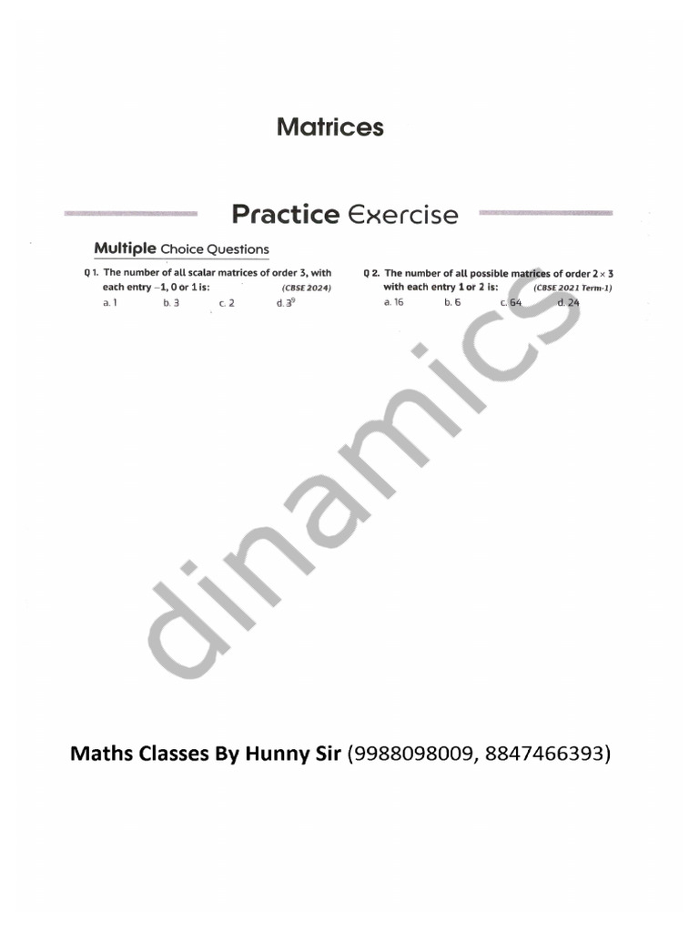 Matrices MCQ | PDF
