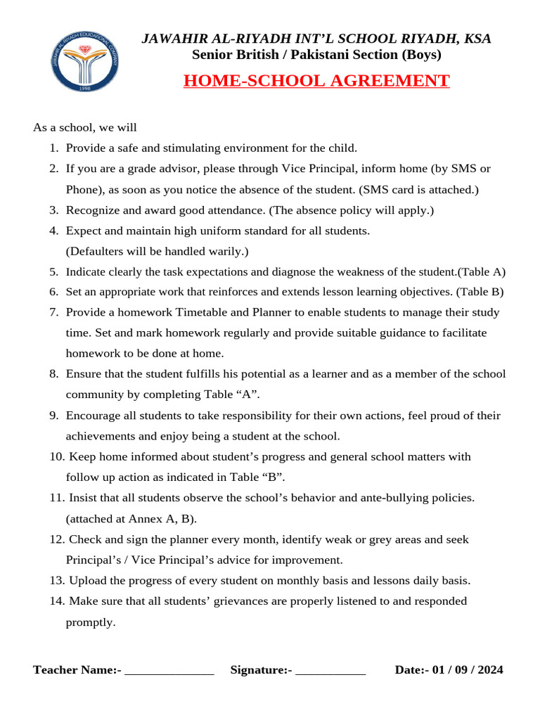 HOME-SCHOOL AGREEMENT | PDF