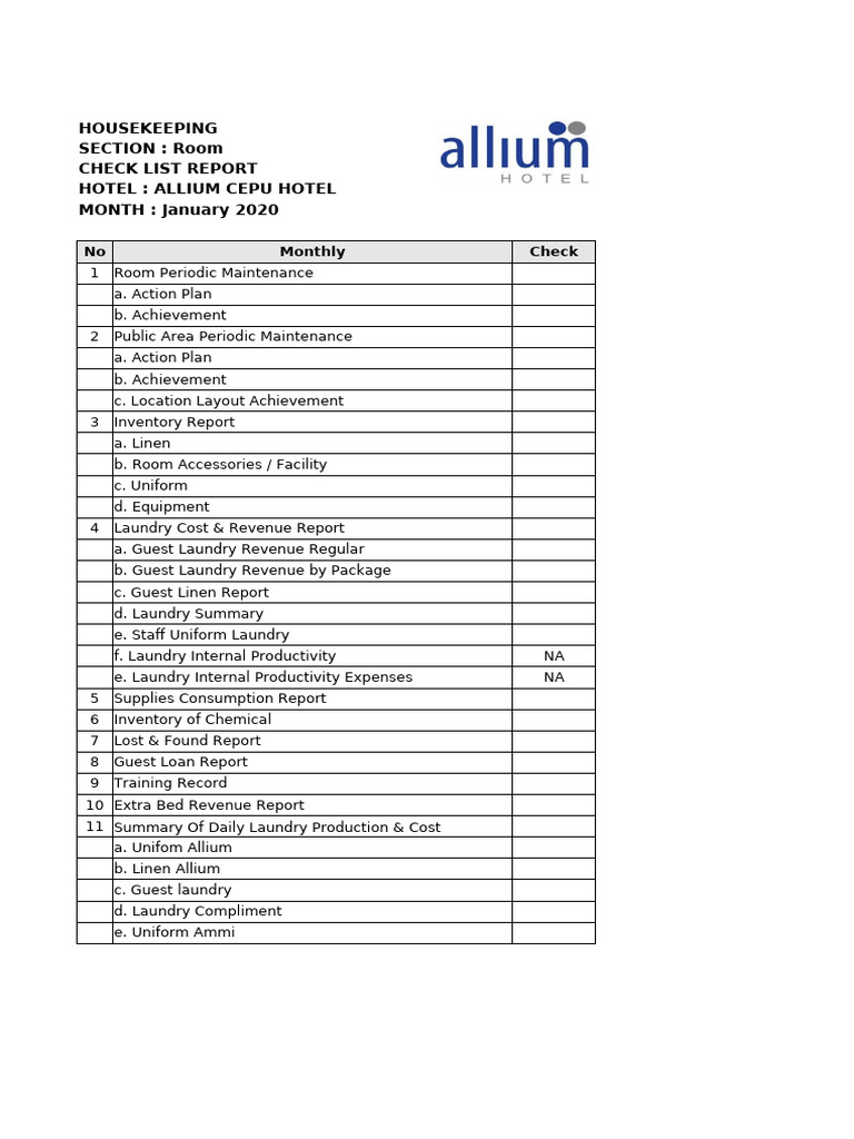 MR Housekeeping January 2020 | PDF | Home