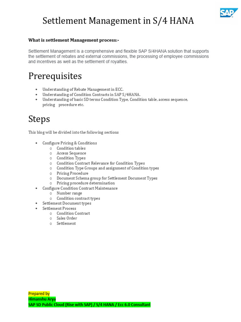 Settlement Management Process Configuration | PDF | Pricing | Logistics