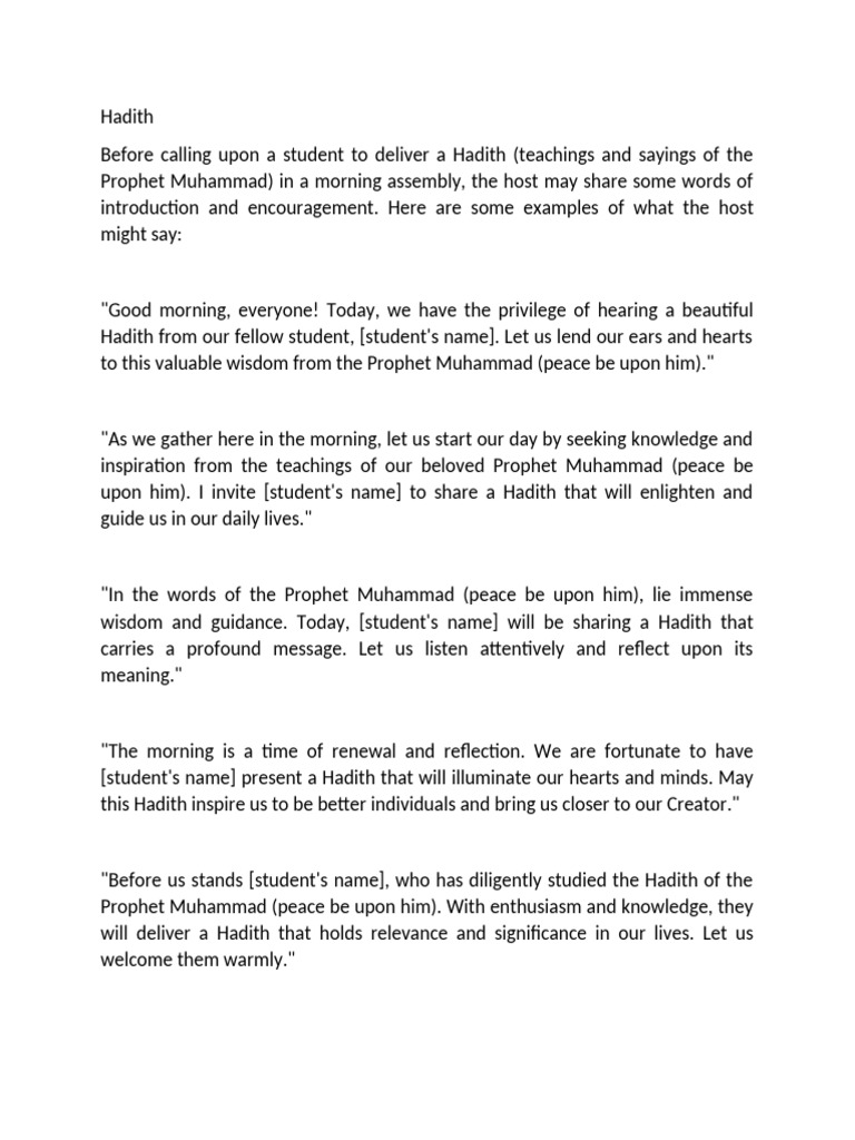 Inspiring Hadith for School Assembly | PDF