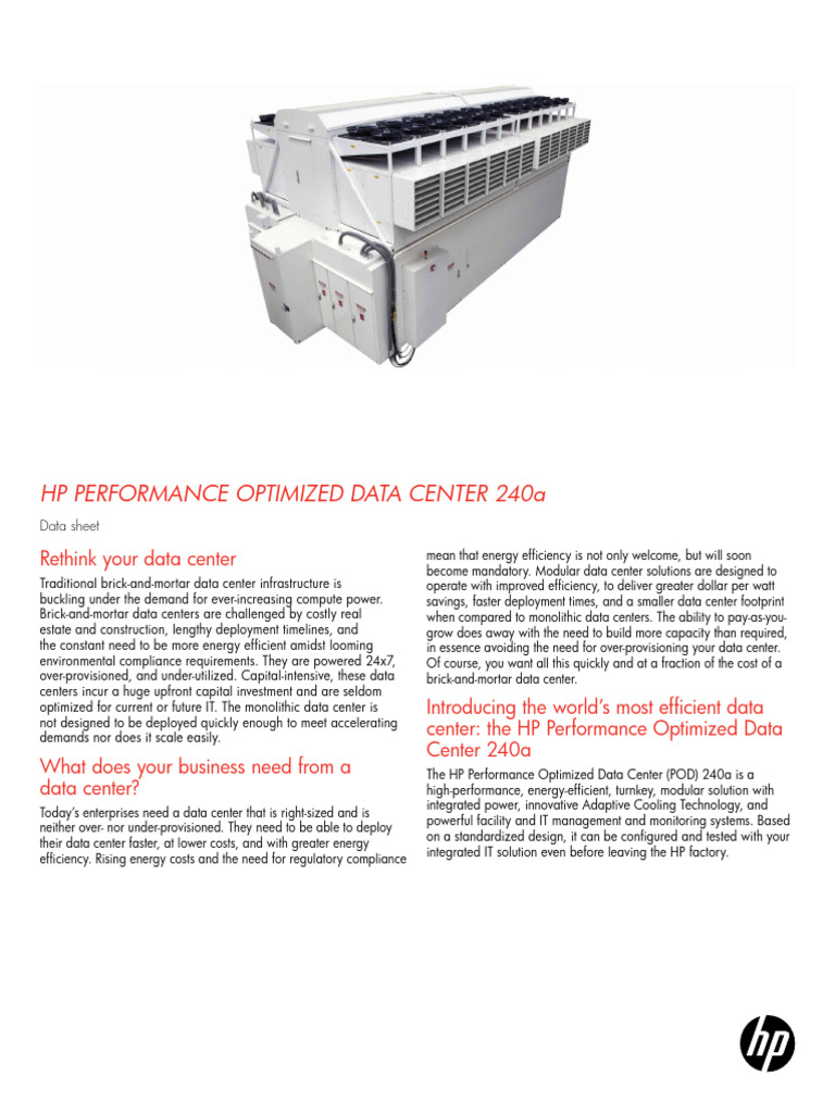 HP Performance Optimized Data Center 240a | PDF | Data Center ...