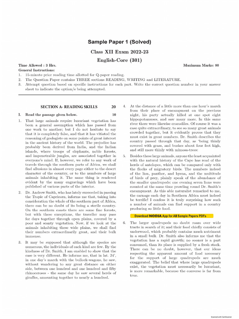 CBSE English Sample Paper - 1 | PDF