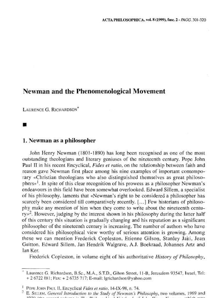 Newmen and Phenomenological Movement | PDF | Phenomenology (Philosophy ...