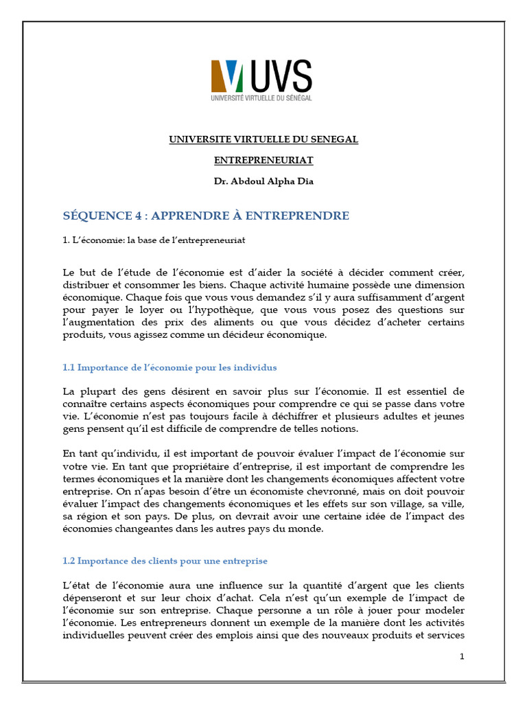 SÉQUENCE 4 APPRENDRE À ENTREPRENDRE | PDF | Entrepreneuriat | Business