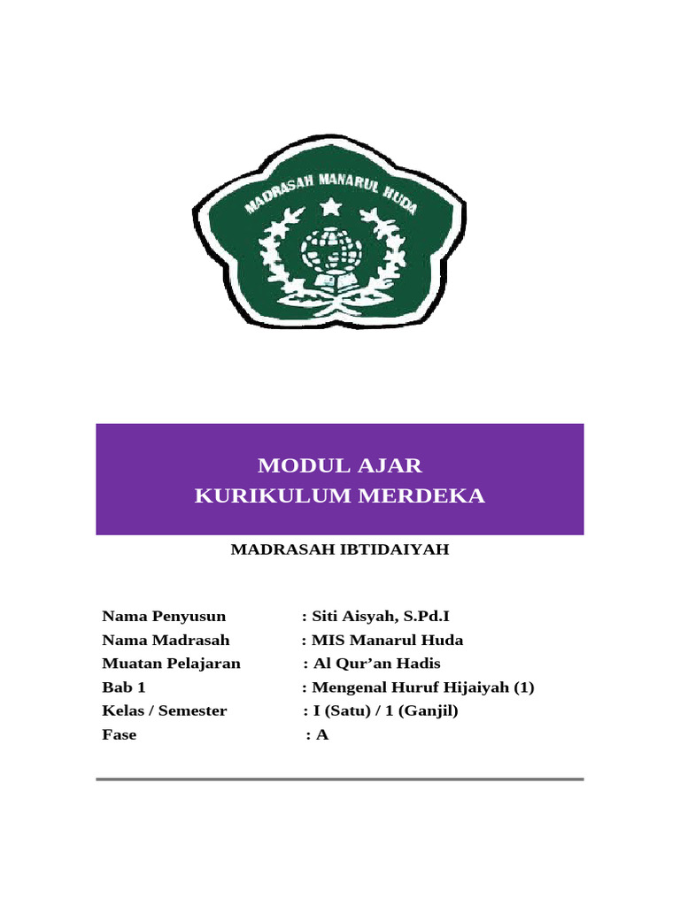 Modul Ajar Huruf Hijaiyah Kelas 1 | PDF