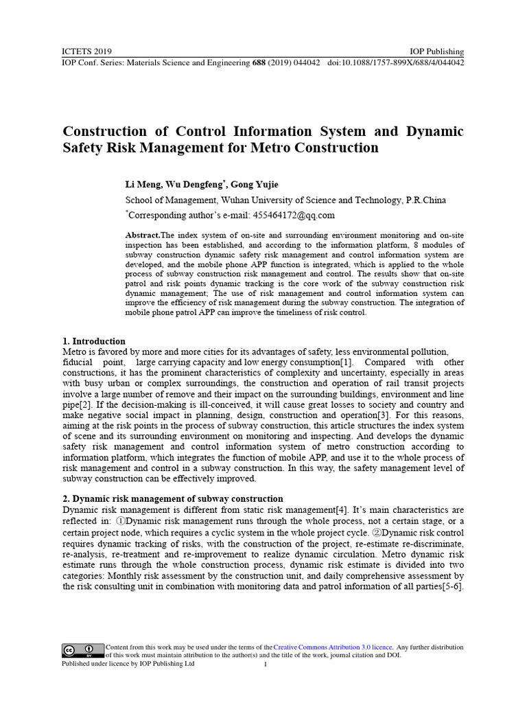 Dynamic Safety Risk Management for Metro Construction | PDF | Risk ...