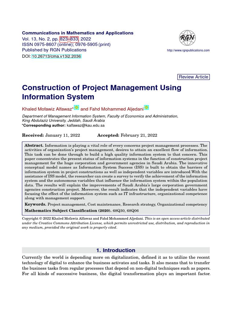 Construction of Project Management Using Information System | PDF | Project Management | Information