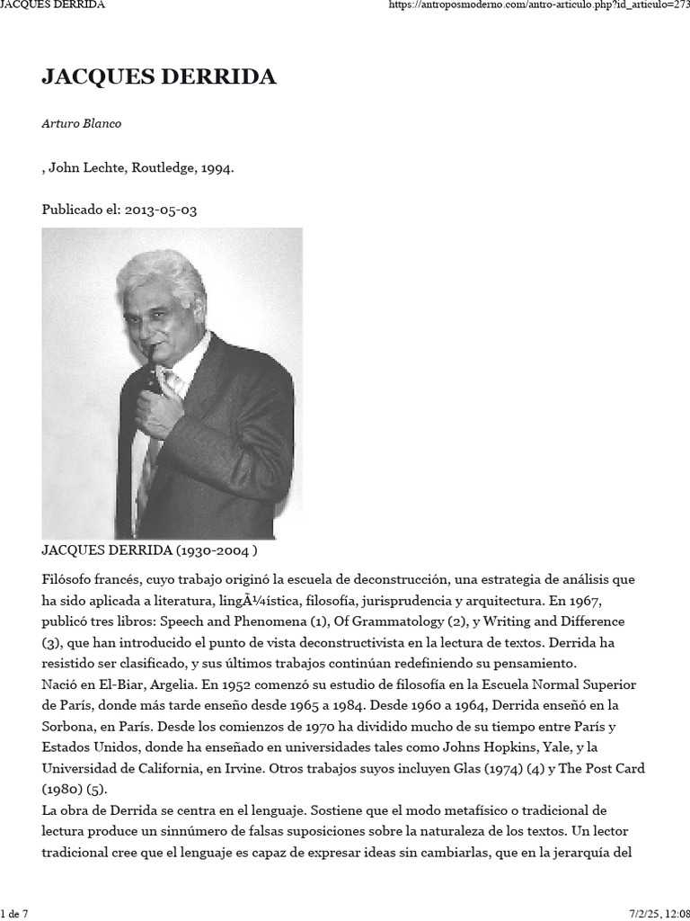 Jacques Derrida | PDF | Jacques Derrida | Deconstruccion