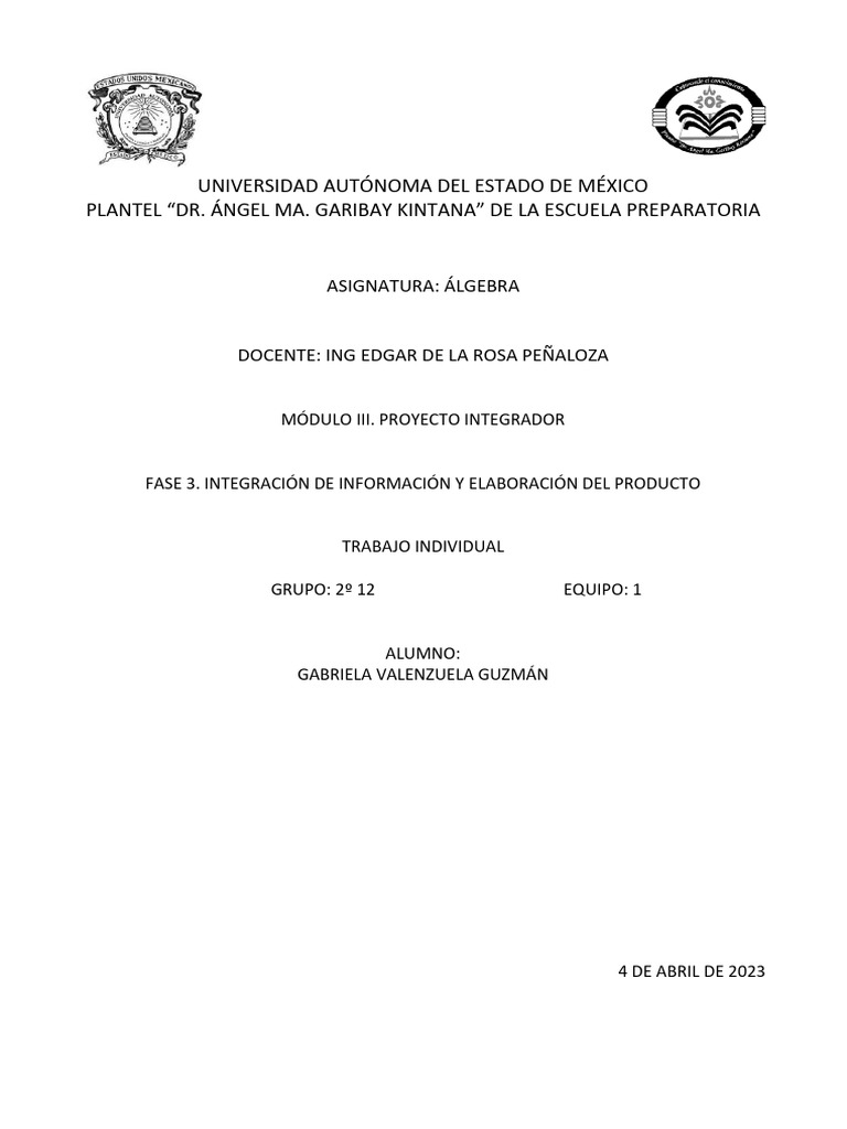 Módulo III. Proyecto Integrador | PDF | Matemáticas | Álgebra
