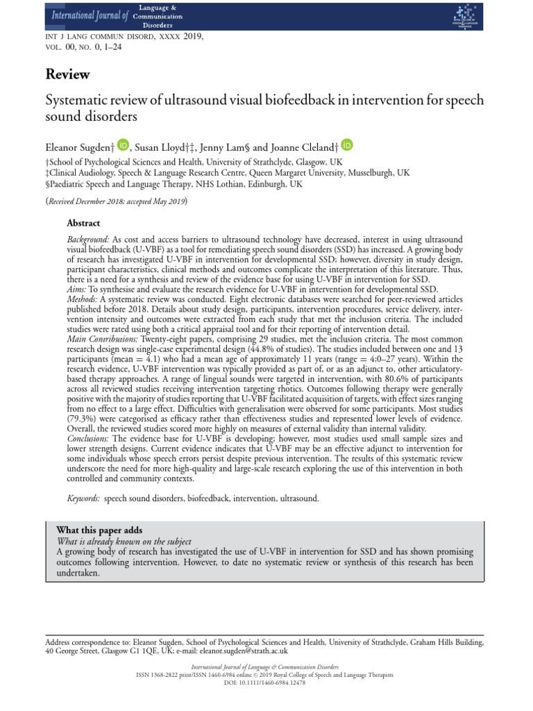 Systematic Reviewof Ultrasound Visual Biofeedback in Intervention for ...