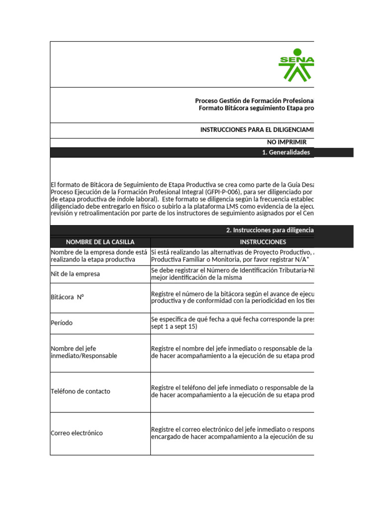 Bitácora Etapa Productiva Sena | PDF