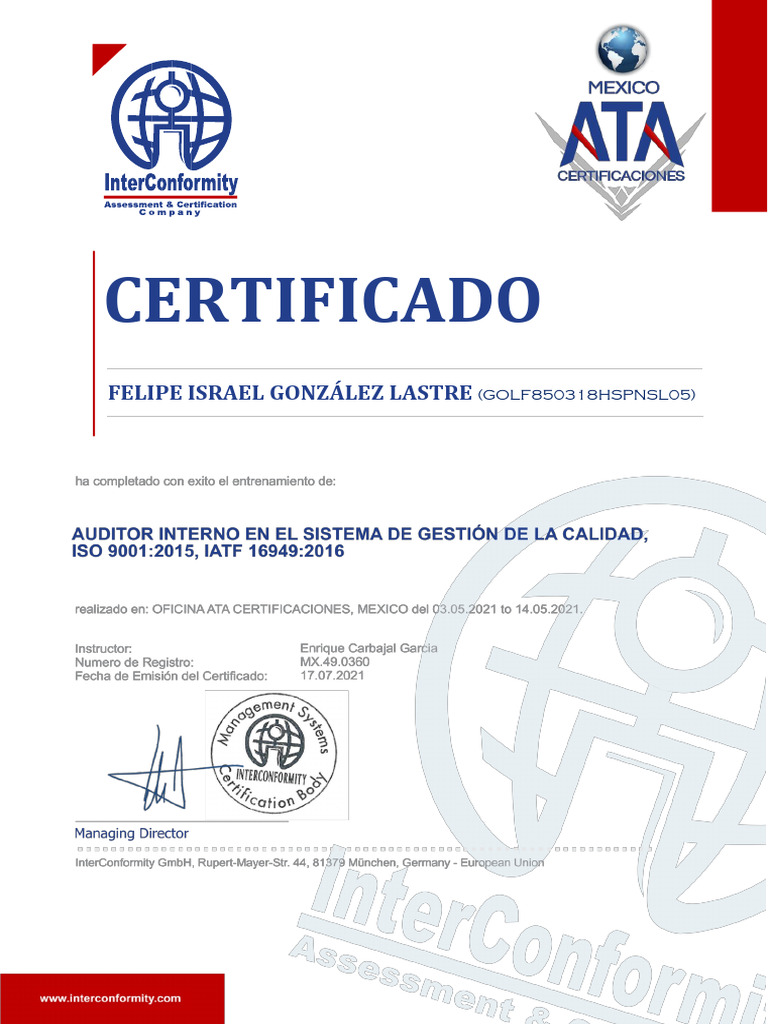 Auditor Interno en Sistemas de Gestion de La Calidad ISO 9001-2015 - IATF 16949-2016 | PDF ...