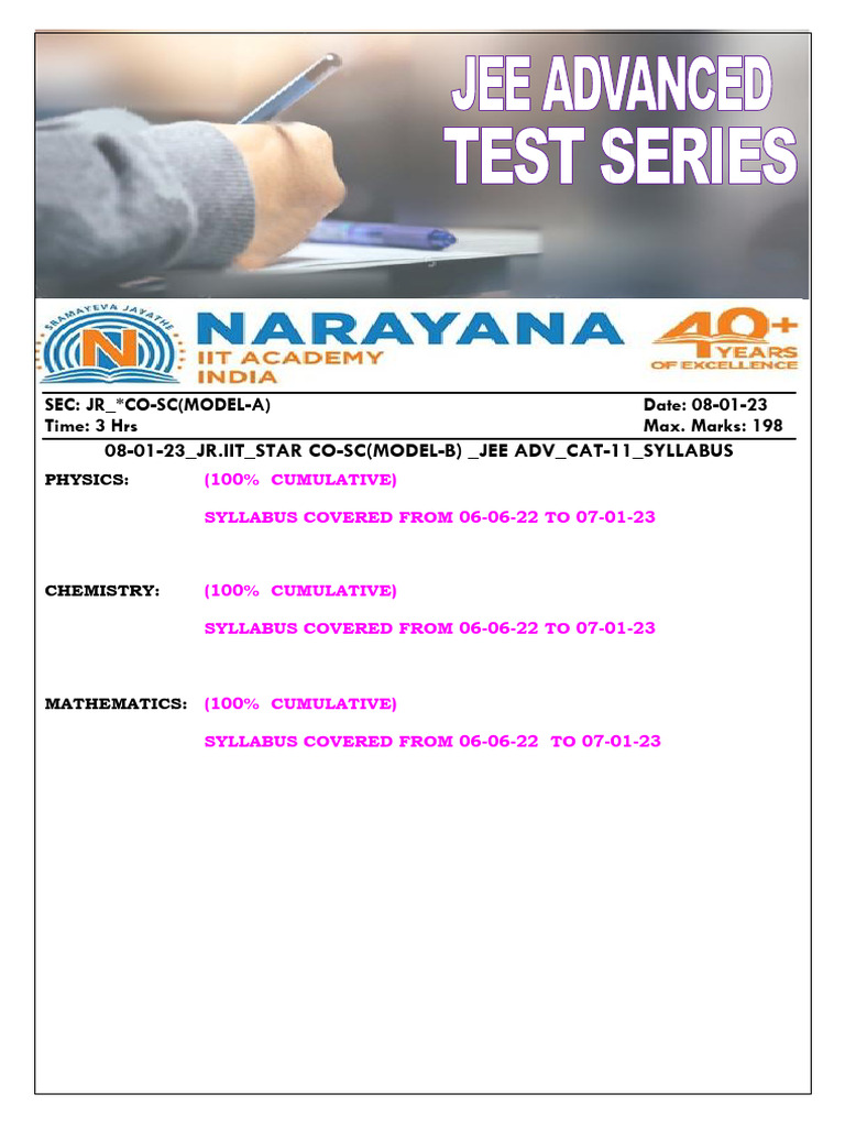 08-01-23_JR.IIT_STAR CO-SC(MODEL-A)_JEE ADV_2020(P-II)_CAT-11_QP | PDF | Force | Tension (Physics)