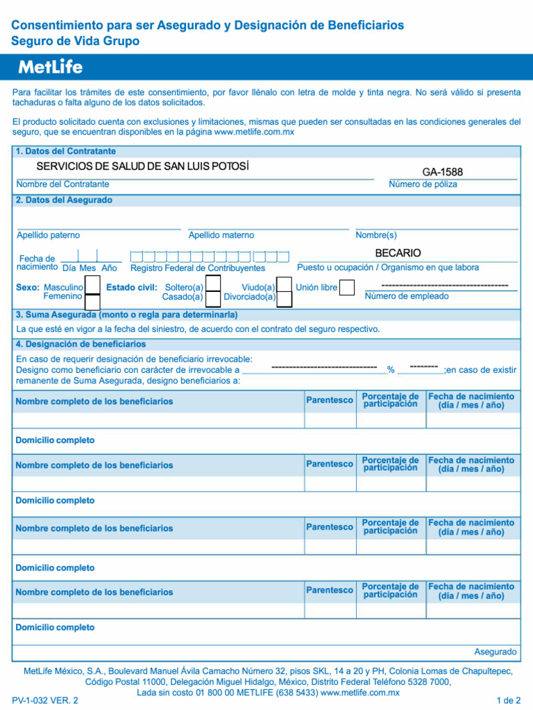 Seguro de Vida Metlife Llenado Electrónico | PDF