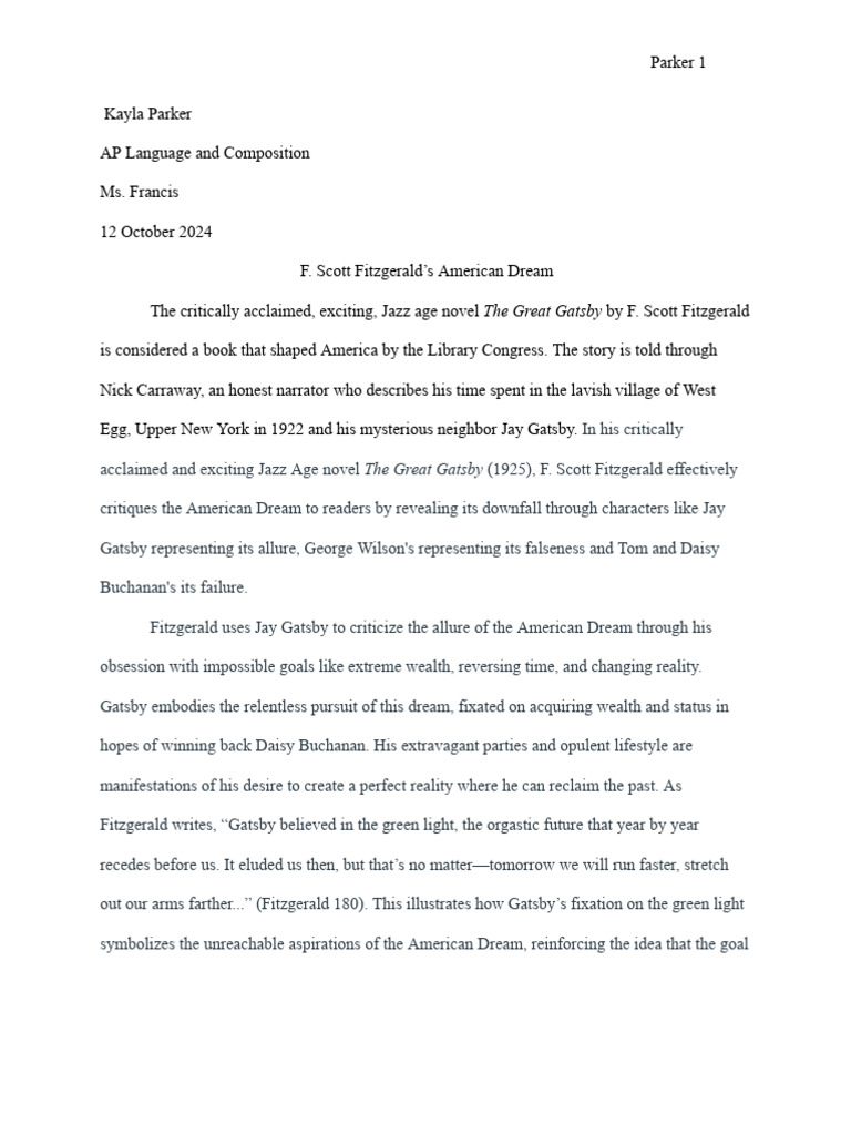 Analyzing The Great Gatsby's Themes | PDF | The Great Gatsby | F. Scott ...