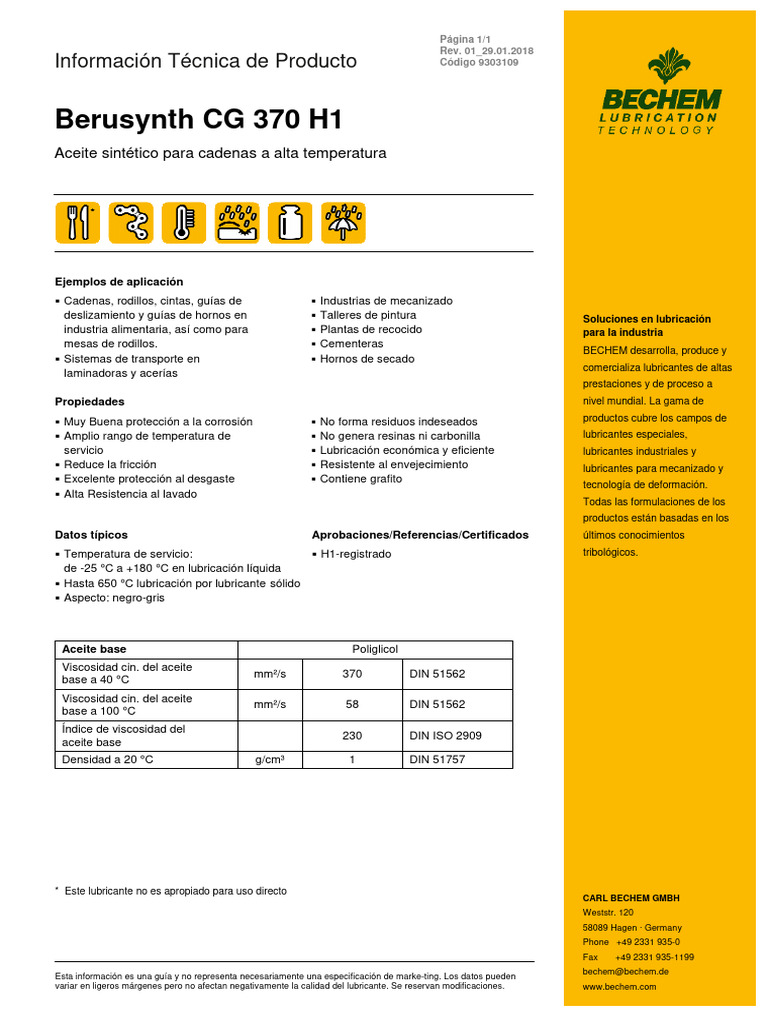 Berusynth CG - 370 - H1 - 9303109 (E) | PDF | Lubricante | Petróleo