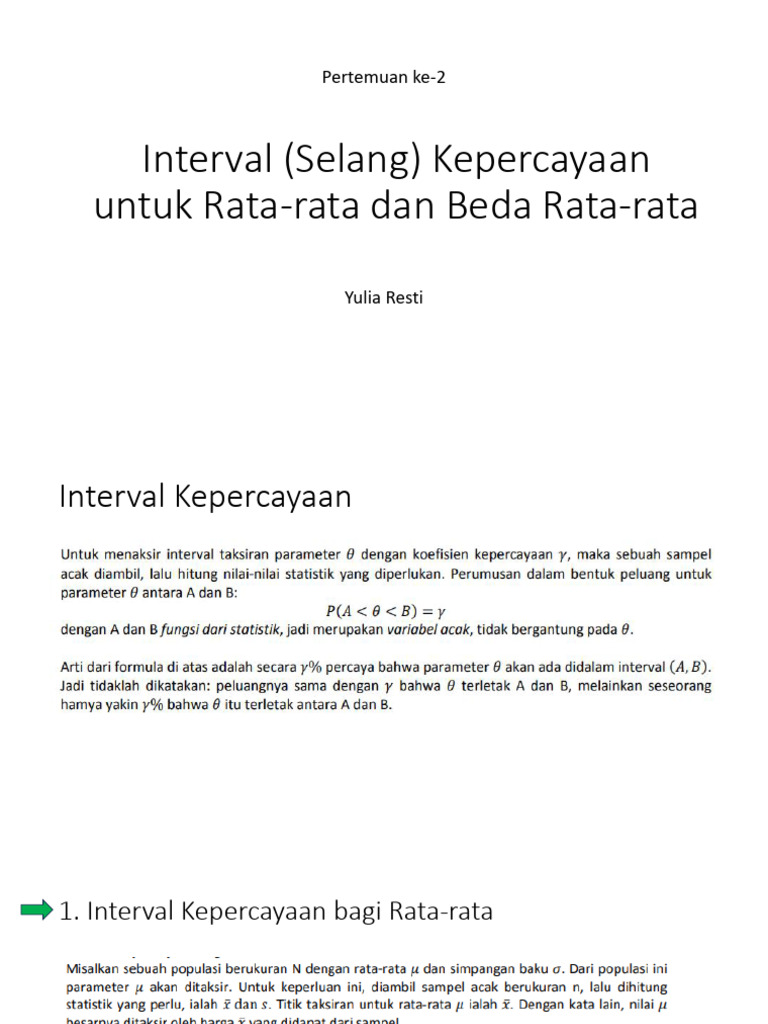 Pertemuan2 - Interval Rata-Rata & Perbedaan Rata-Rata | PDF