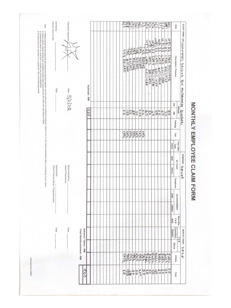 Monthly Employee Claim Form | PDF