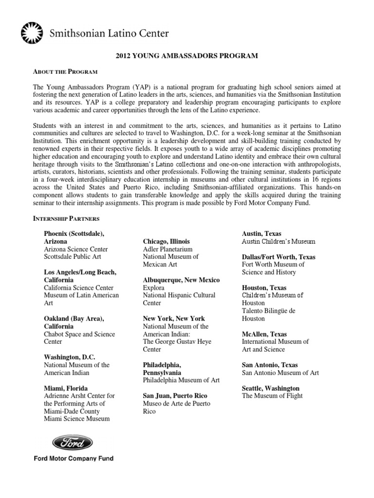 2012 YAP Application Guidelines | PDF | Smithsonian Institution | Museum