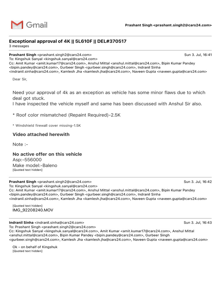Approval Needed for Vehicle Exception | PDF