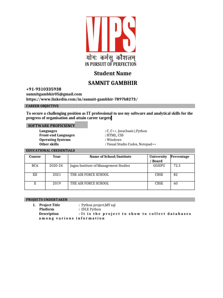 Resume Format- vips.pdf | PDF