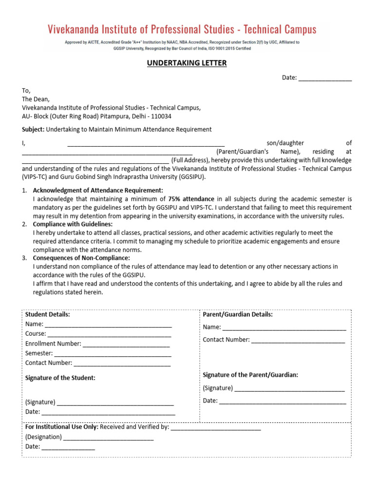 Attendance Undertaking Letter | PDF | Justice | Crime & Violence
