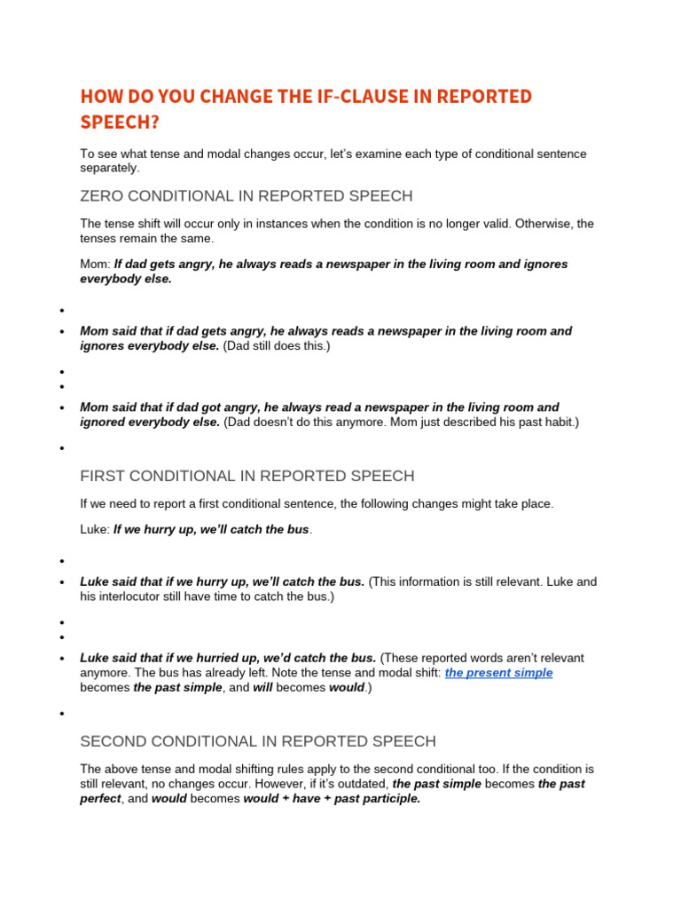 Reported Speech - Conditionals | PDF