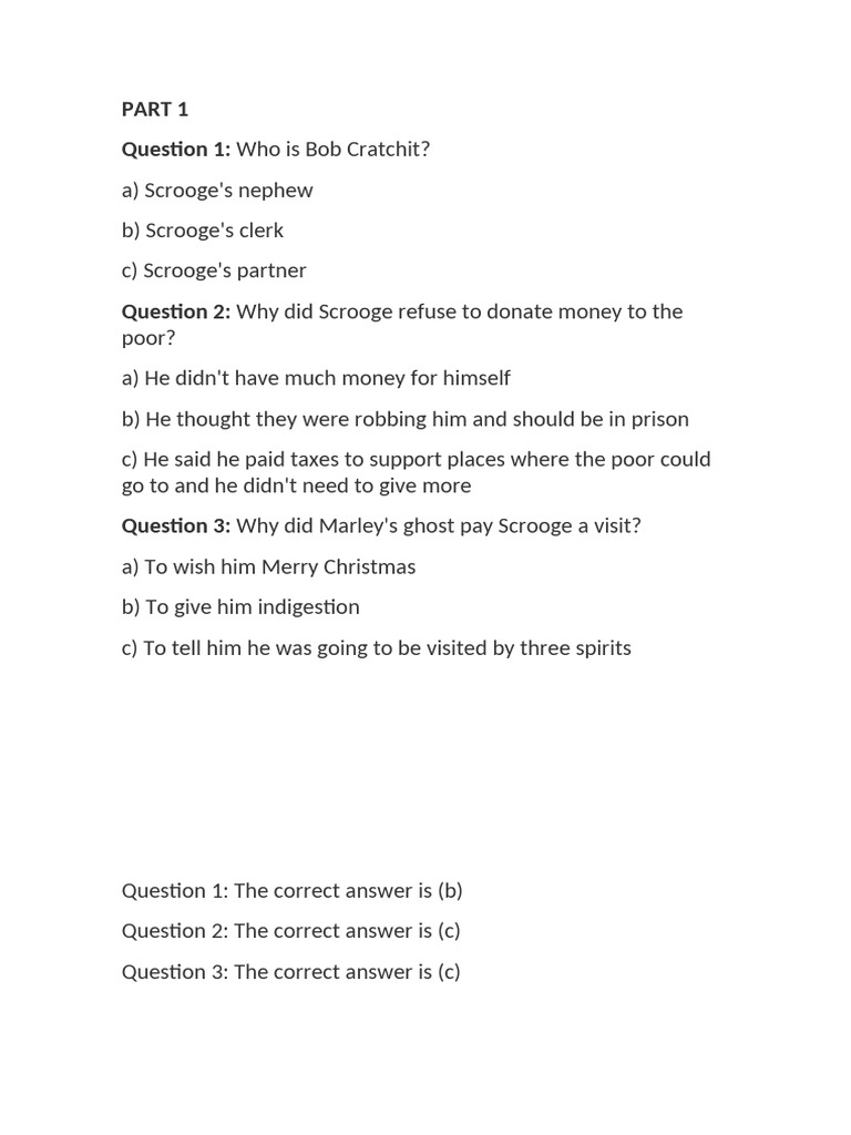 Quiz - Christmas Carol by Charles Dickens | PDF
