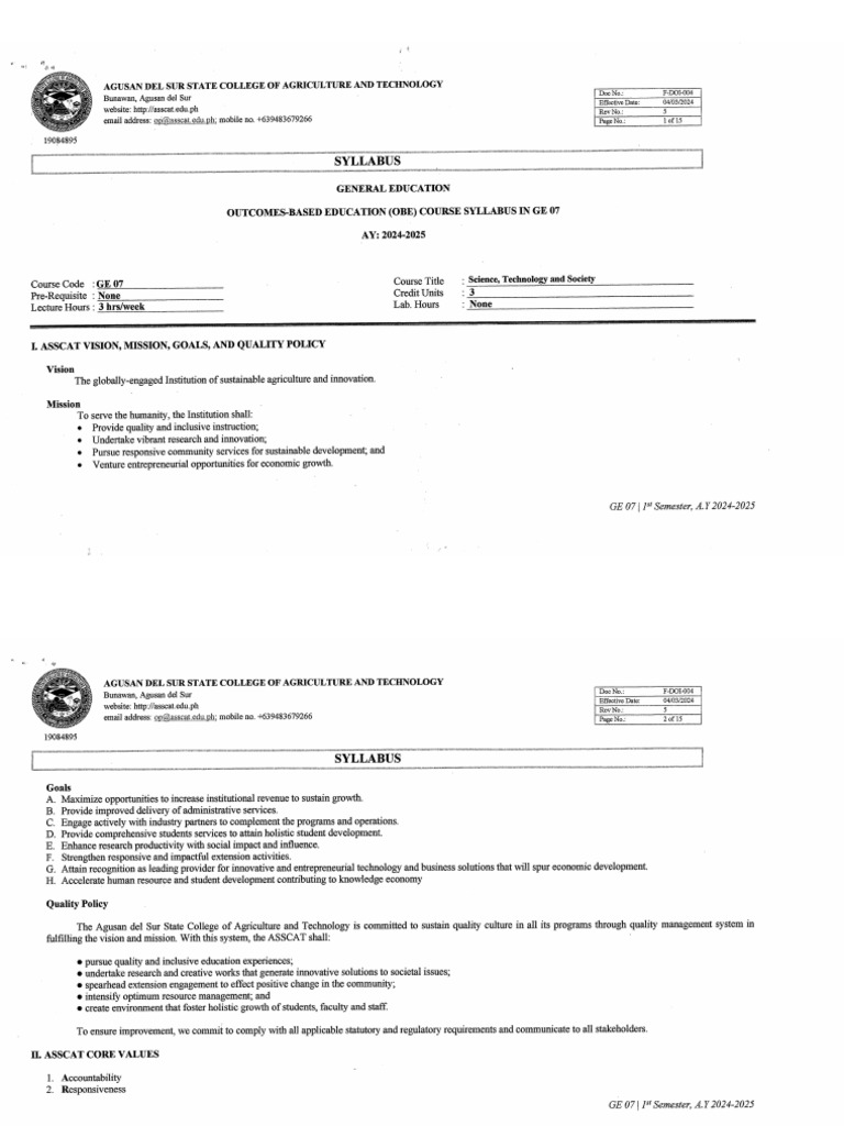 GE 07 STS Syllabus | PDF