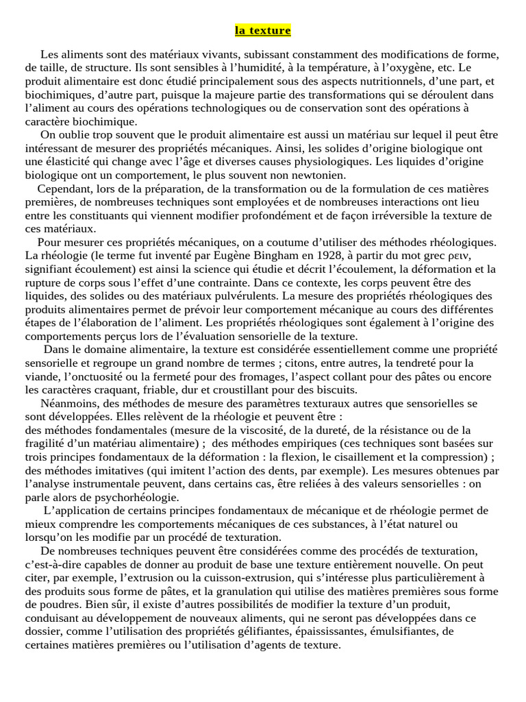 Propriétés mécaniques et texture alimentaire | PDF | Rhéologie | Mécanique
