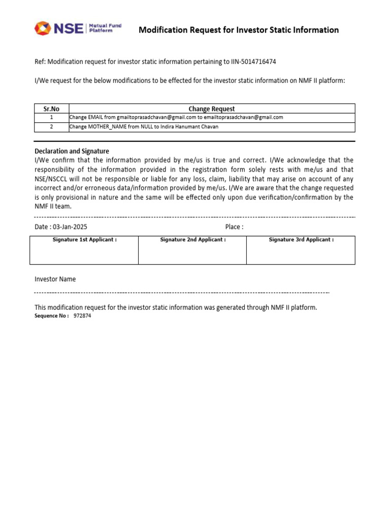 Investor Information Modification Request | PDF