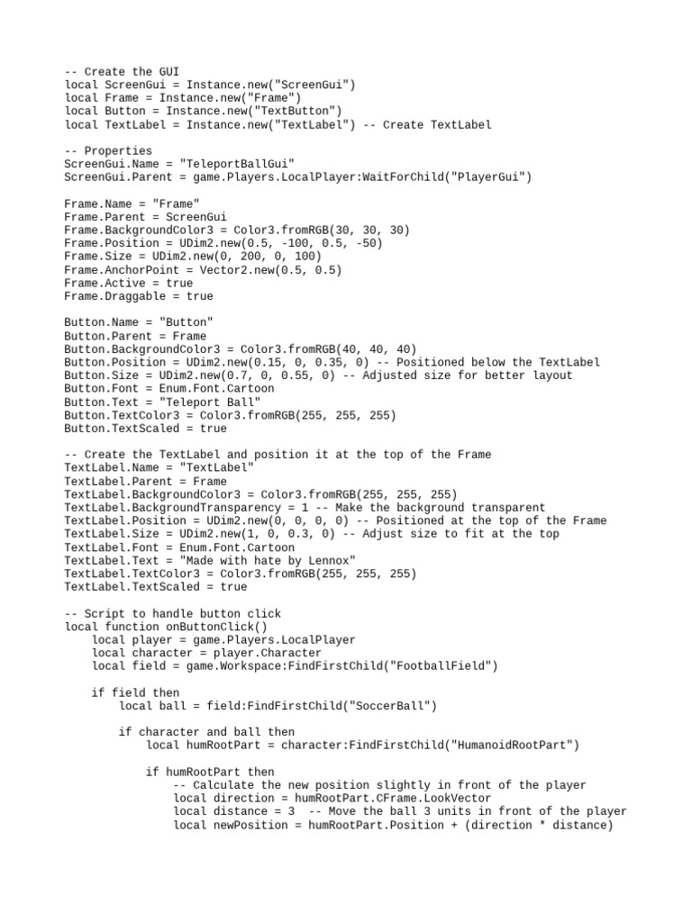 Touch Football Teleport To Ball Script | PDF | Computing | Text