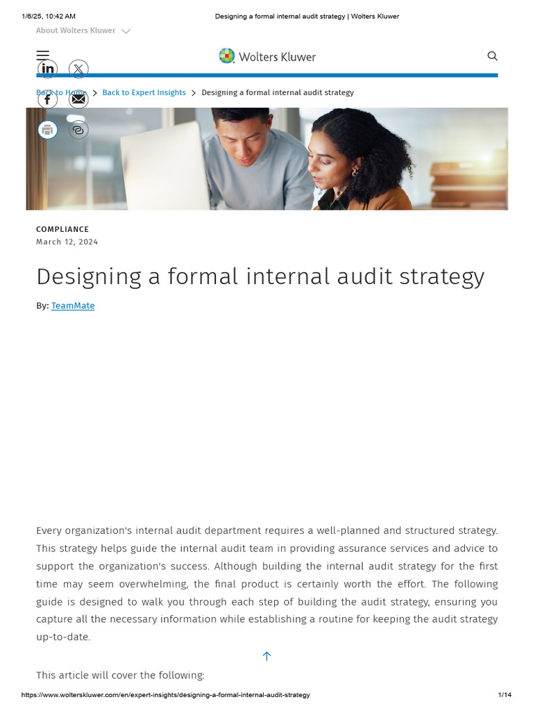 Designing A Formal Internal Audit Strategy - Wolters Kluwer | PDF | Internal Audit | Audit