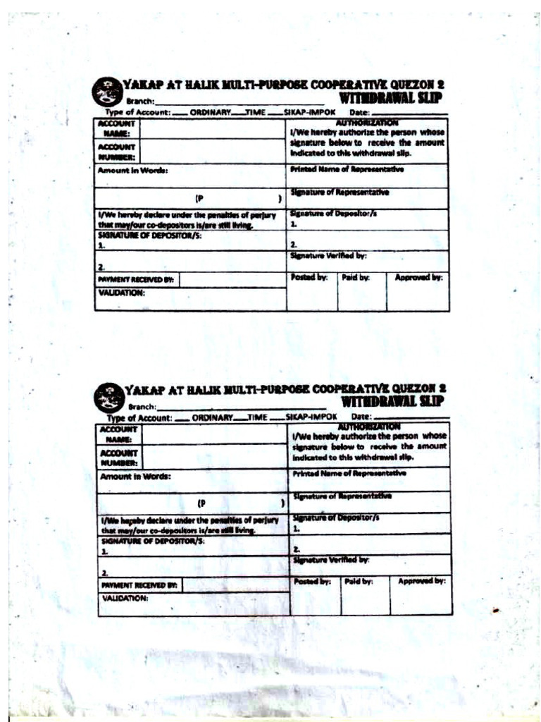 Yakap at Halik Multi Purpose Withdrawal Slip | PDF