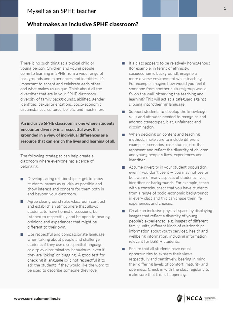 What-makes-an-inclusive-SPHE-Classroom_July-23_ef3 | PDF | Gender ...
