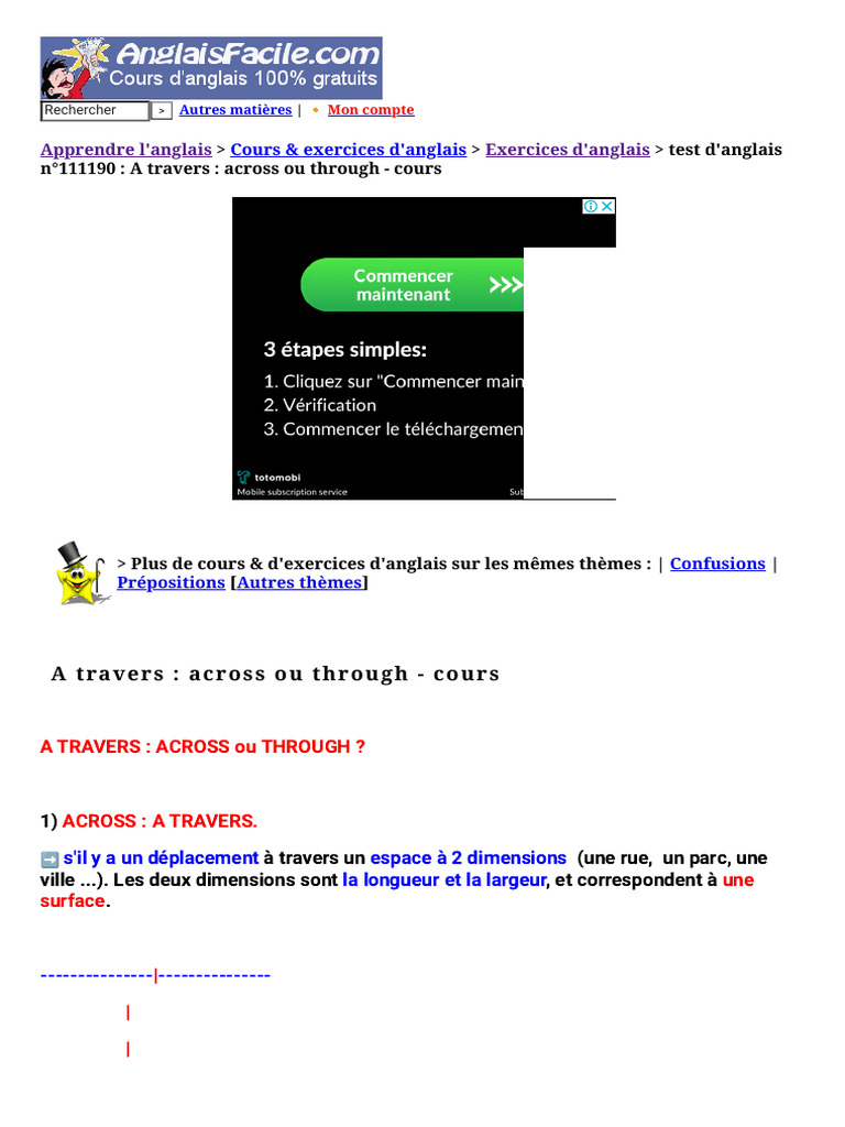 A Travers - Across Ou Through-Anglais | PDF