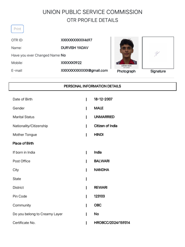 View Otr Profile _ Upsc | PDF