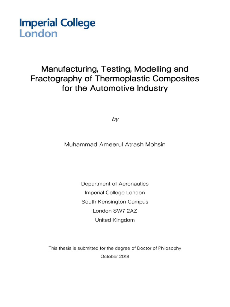 Mohsin M 2019 PhD Thesis | PDF | Composite Material | Fracture