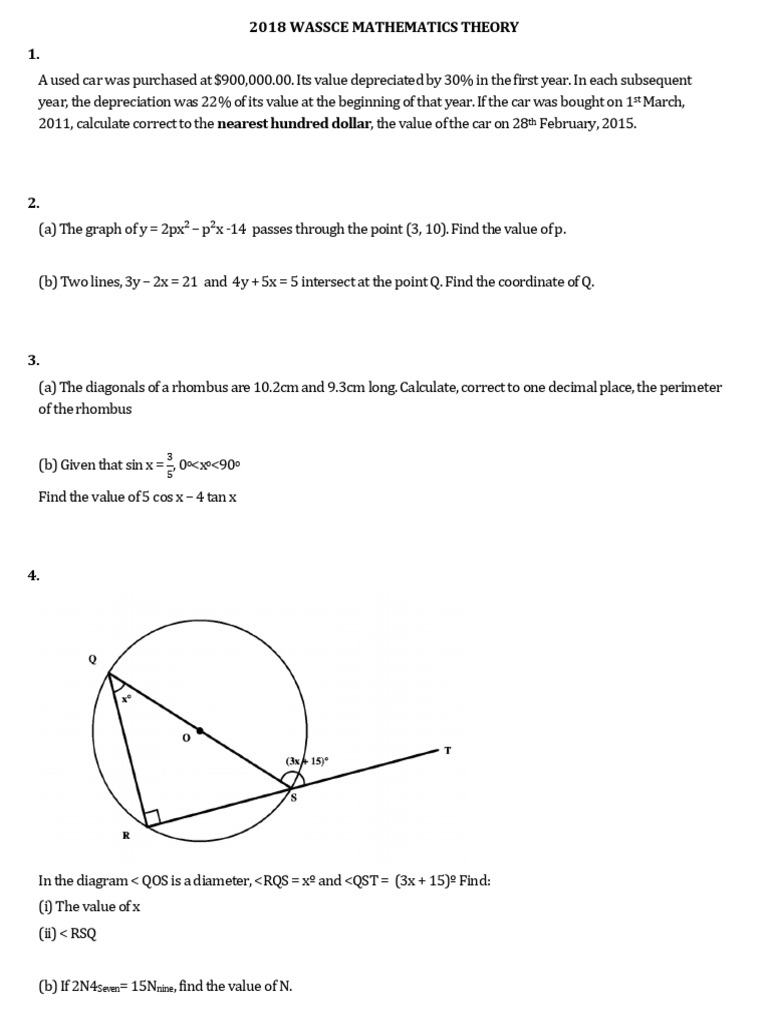 2018 WASSCE Mathematics Theory Questions | PDF | Mathematics