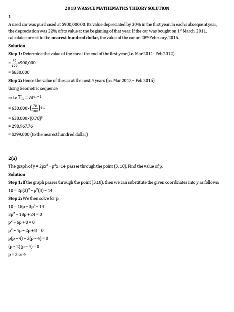 WASSCE 2018 Mathematics Solutions | PDF | Mathematical Analysis ...