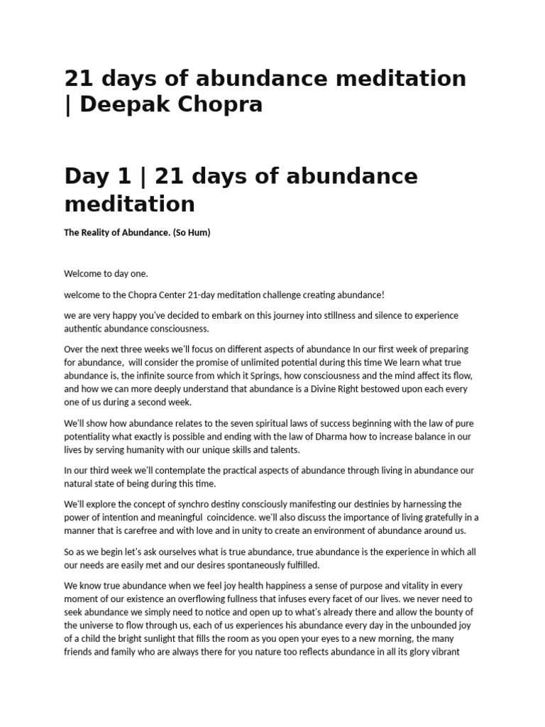 21 Days of Abundance Meditation - Deepak Chopra | PDF | Meditation | Thought