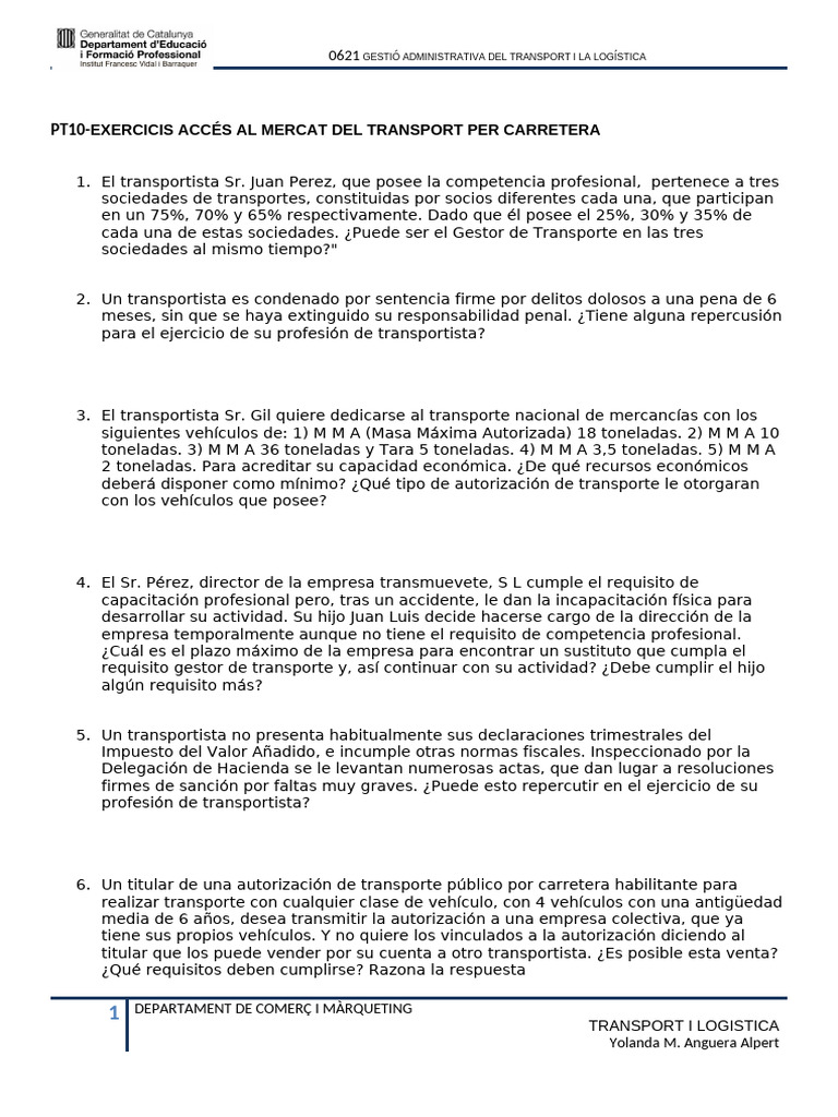 RA1-RA2 PT10 0621- EXERCICIS ACCÉS MERCAT NACIONAL | PDF